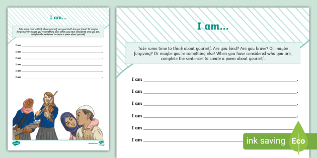 I Am Poem Worksheet I AM” Poem Worksheet