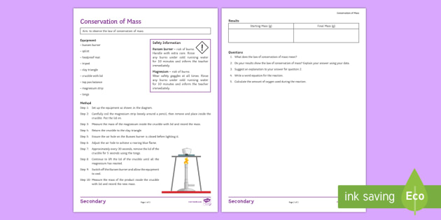 Conservation of Mass Investigation Instruction Sheet