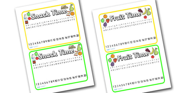 Editable snack fruit time placemats - snack time, placemat