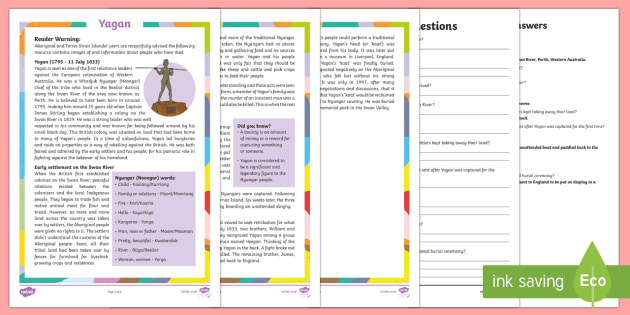 Influential Indigenous Australian Yagan Reading Comprehension