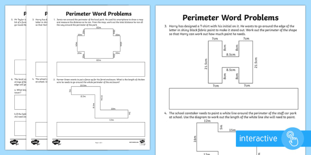 Rectilinear Shapes Perimeter Word Problems Worksheet