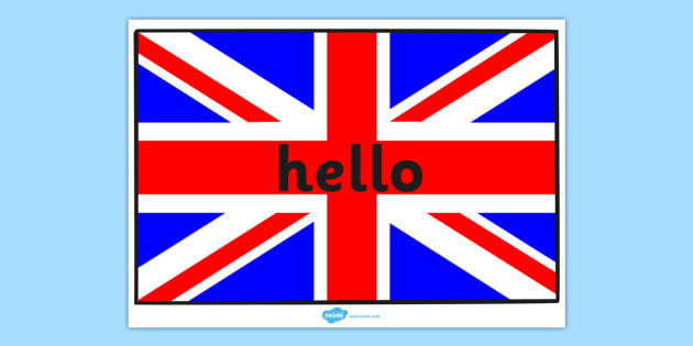 Hello On British Flag A4 (teacher made)