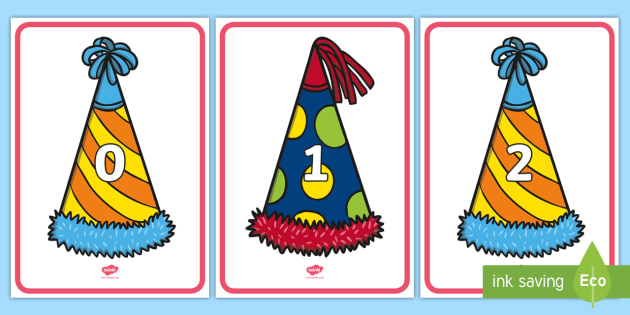 Numbers 0-100 on Party Hats