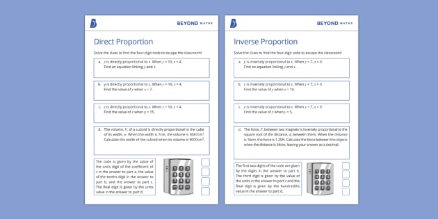 Escape the Room: Direct and Inverse Proportion Challenge Cards