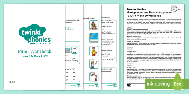 Homophones and Near Homophones Level 6 Week 29 Phonics Workbook