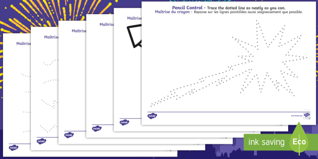 New Years Pencil Control Worksheet / Worksheets English/French