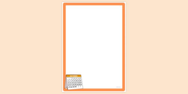 Simple Blank October Calendar Page Border | Twinkl