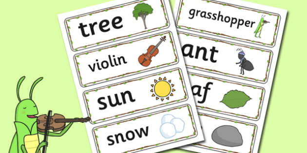 The Ant and the Grasshopper Word Cards (teacher made)