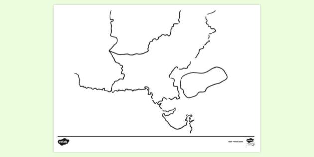 FREE! - Map of the Indus Valley Rivers Colouring Sheet | Twinkl