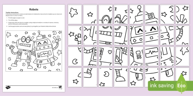 Robots Collaborative Colouring Activity Pack (teacher made)