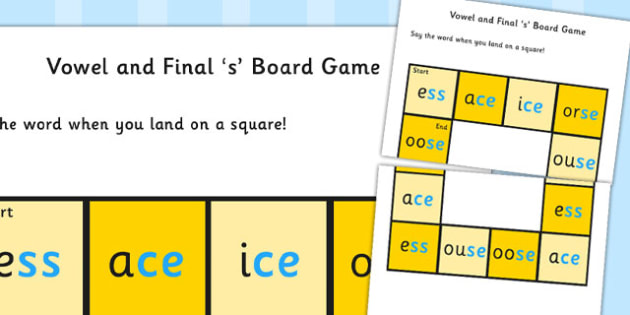 Vowel and Final 'S' Sound Board Game (teacher made)