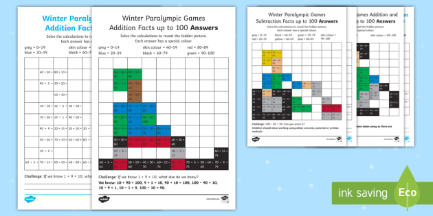 KS1 Winter Paralympic Games Mixed Calculation Maths Mosaic Worksheet