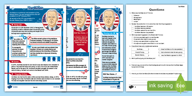 LKS2 Joe Biden Differentiated Reading Comprehension Activity