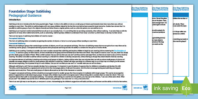 EYFS Maths Pedagogical Guidance: Subitising