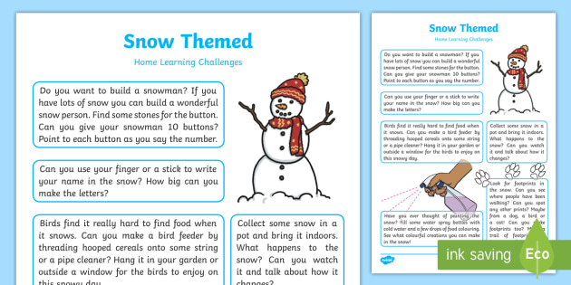 Snow-Themed Home Learning Challenges Reception FS2