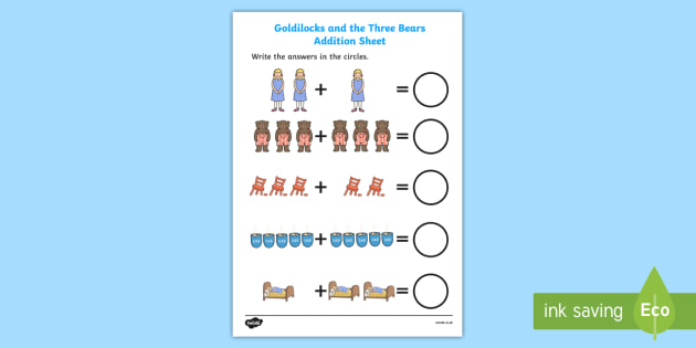 FREE! - Goldilocks and the Three Bears Addition Sheets - goldilocks and the