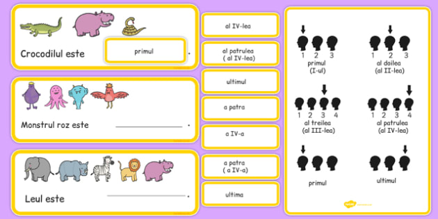 Numerale ordinale - Joc cu cartonașe (teacher made)