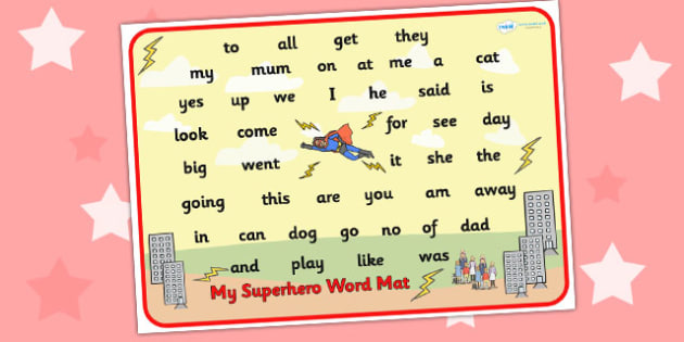 Superhero Themed Foundation Stage 2 Word Mat