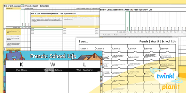 French: School Life Year 5 Assessment Pack