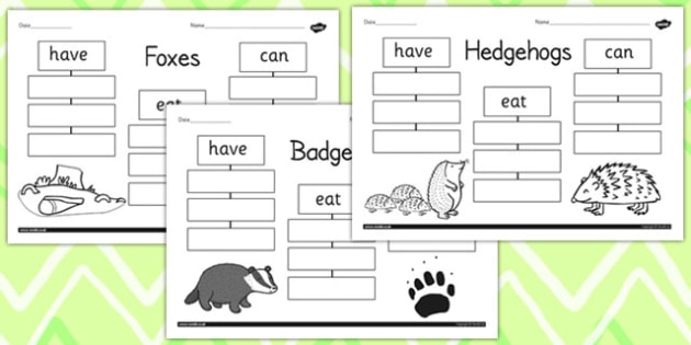 Woodland Animals Have Eat Can Writing Frames - writing aid, write