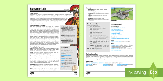 Roman Invasion of Britain History Fact Sheet for Adults