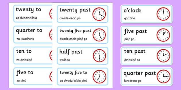 Time Word Cards Polish Translation (teacher made)