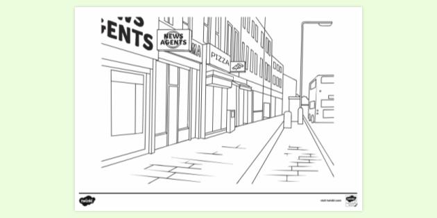 British High Street Colouring | Colouring Sheet