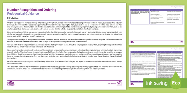 👉 EYFS Maths Pedagogical Guidance: Number Recognition and Ordering