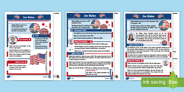 KS1 Joe Biden Differentiated Reading Comprehension