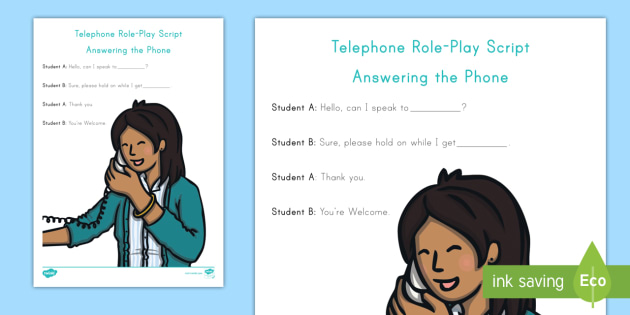 Telephone Role Play Script - Telephone, skit, phone, practice, play