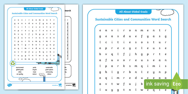 Global Goals Sustainable Cities and Communities Word Search