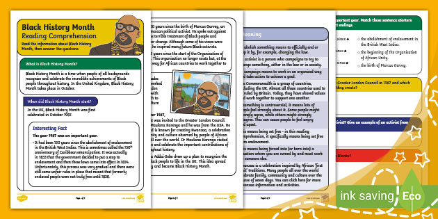 Black History Reading Comprehension Worksheets For High School 6th