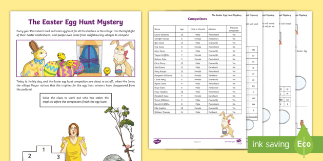 The Easter Egg Hunt Maths Mystery (teacher made)