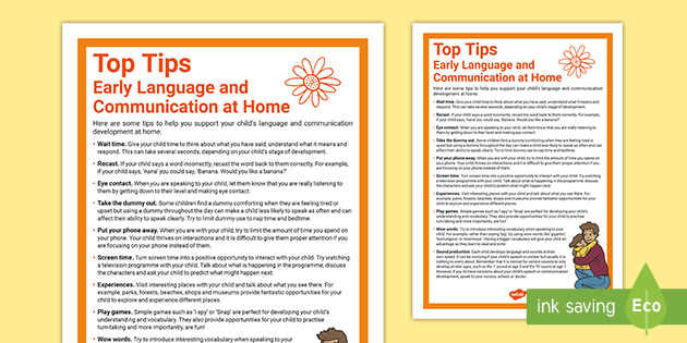 Top Tips Early Language and Communication at Home