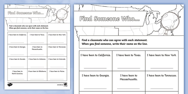United States Travel Find Someone Who…Class Hunt Activity