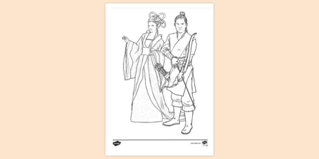 FREE! - Chang'e and Hou Yi Colouring Sheet | Colouring Sheets