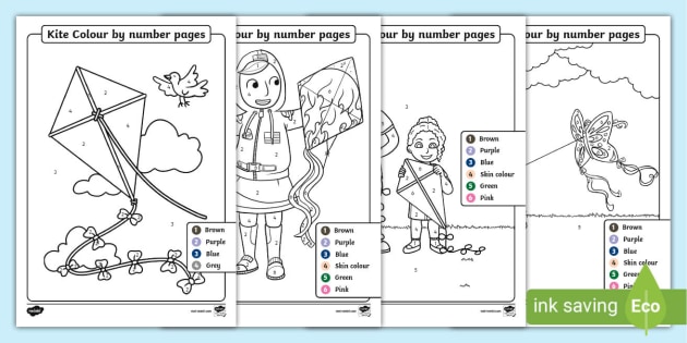 FREE! - Kite Colour by Number Pages (teacher made)