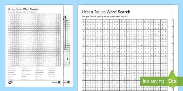 Urban Issues Word Search - Urban Issues and Challenges AQA GCSE