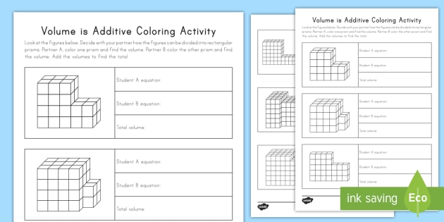 Volume is Additive Coloring Activity - volume, cube, cubic