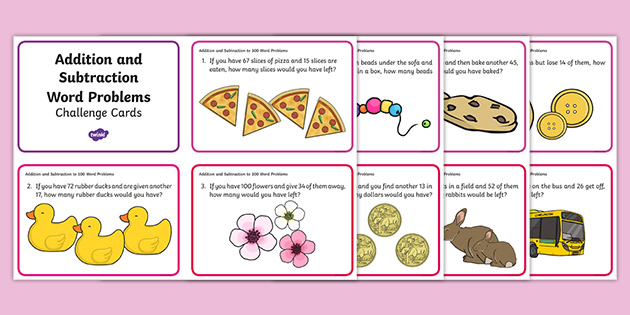 Addition and Subtraction to 100 Word Problem Challenge Cards
