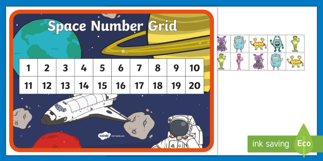 Space-Themed 1 to 20 Number Grid
