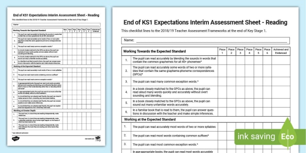 End of KS1 Expectations Interim Assessment Tracker