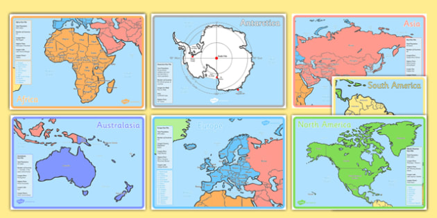 Geography Continents of the World Fact File Display Posters