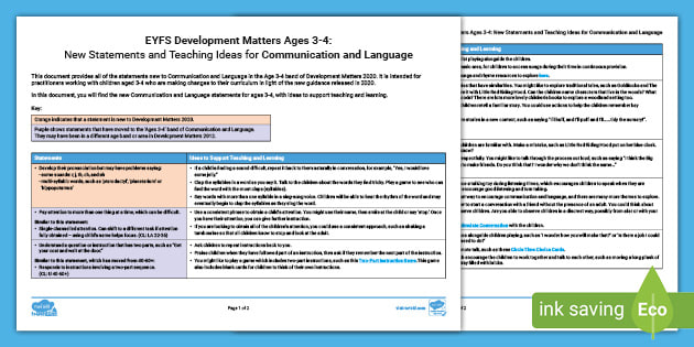 EYFS Development Matters Ages 3-4: Teaching Ideas for C&L