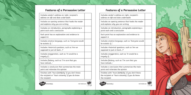 Persuasive Letter Features Checklist | Twinkl Originals