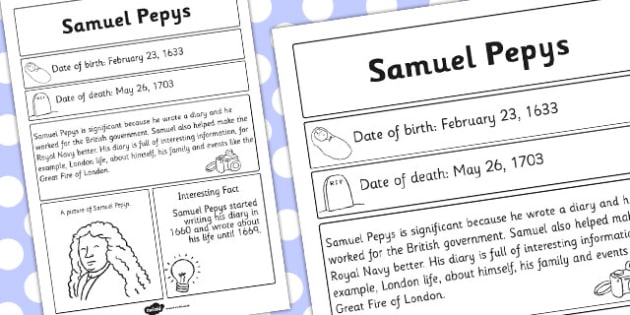 Samuel Pepys Significant Individual Fact Sheet - Samuel, Pepys