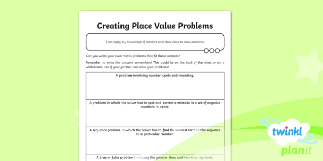 Creating Problems Worksheet / Worksheet