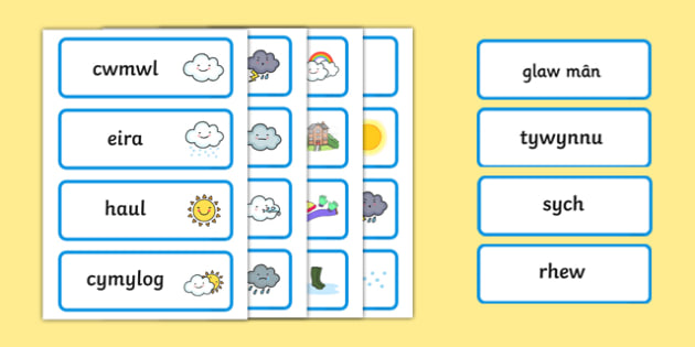 Weather Word Cards Welsh Translation (teacher made)