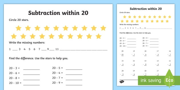 Subtraction Within 20 Worksheet Teacher Made 