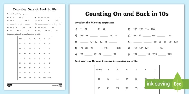 👉 * NEW * Counting On and Back in 10s Activity Sheet